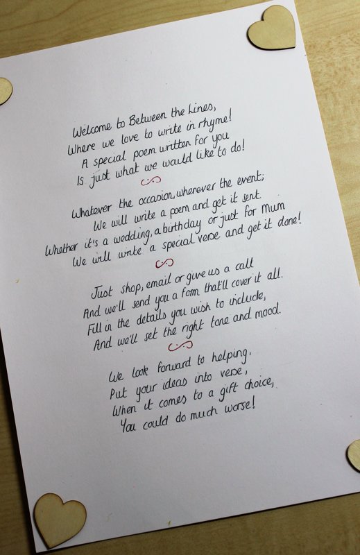 6 verse poem - Between the lines poetry offers personalised poems for ...